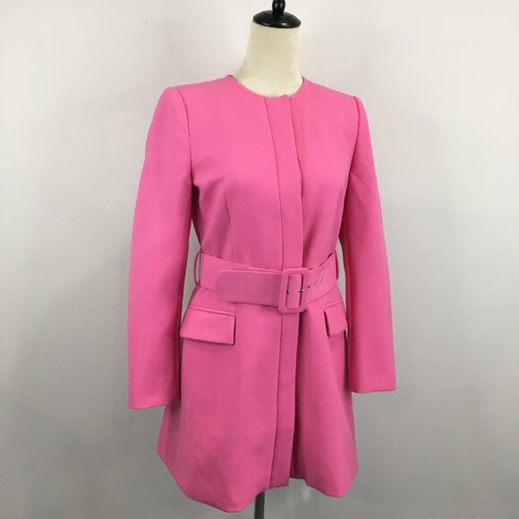Zara | Jackets & Coats | Zara Pink Flap Pockets Collarless Hidden Snap ...